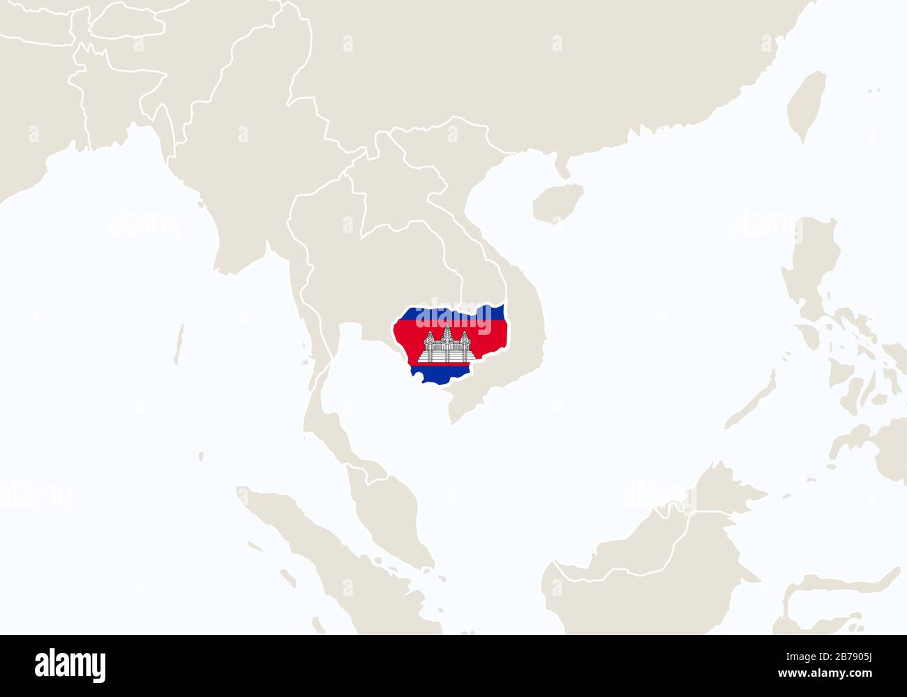 Asia with highlighted Cambodia map. Vector Illustration Stock Vector ...