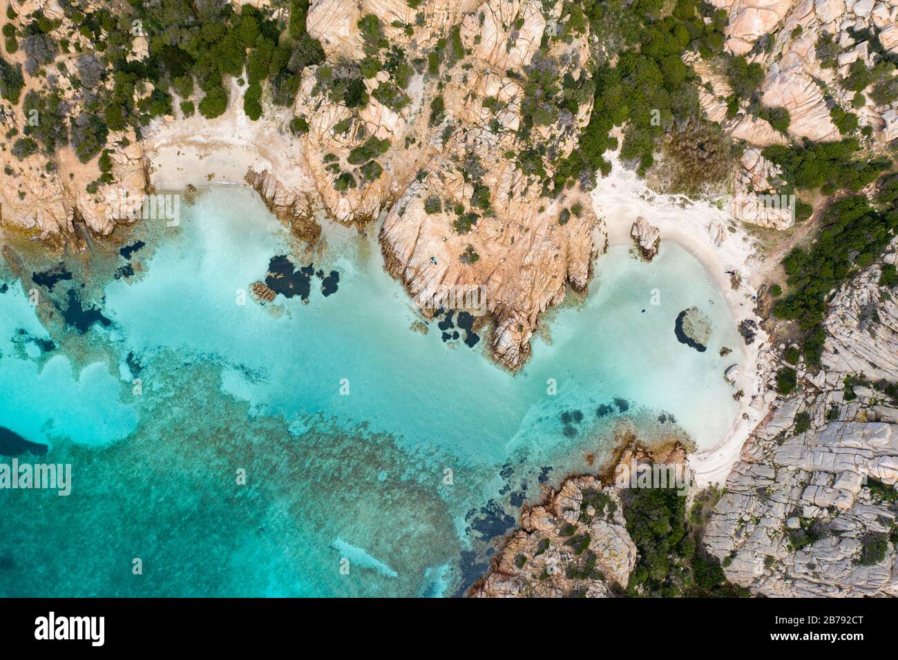 AERIAL VIEW OF CALA NAPOLETANA BEACH IN CAPRERA,SARDINIA Stock Photo ...