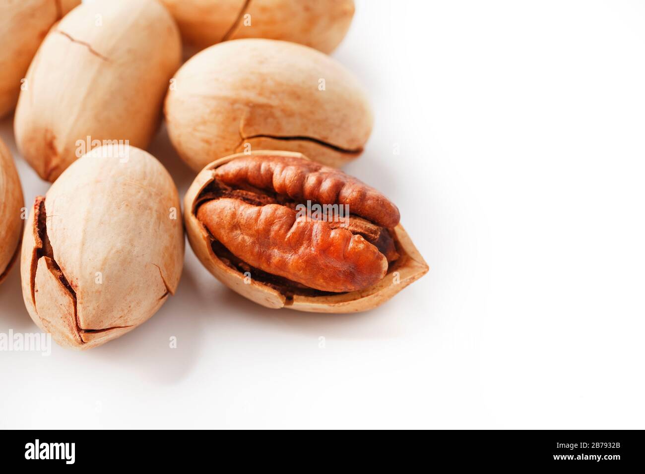 Pecan isolated on white background. Close-up, macro. A nut in a shell ...