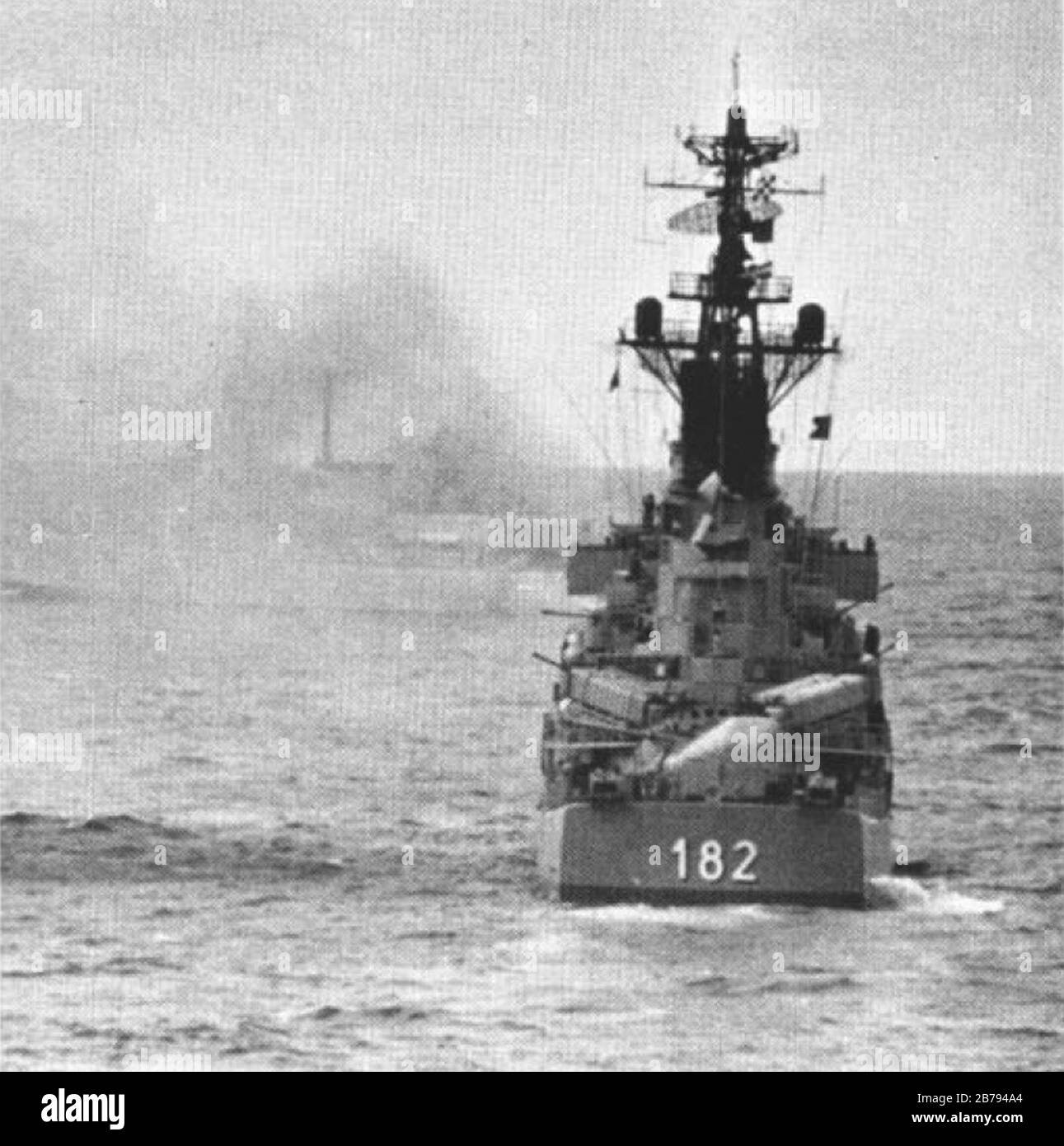 German destroyer Schleswig-Holstein (D182) fires guns c1984 Stock Photo ...