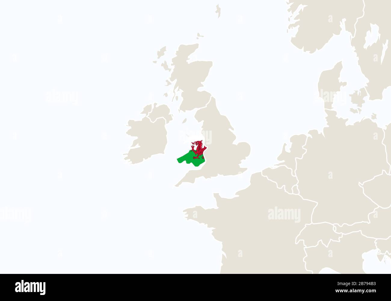 Europe with highlighted Wales map. Vector Illustration Stock Vector ...