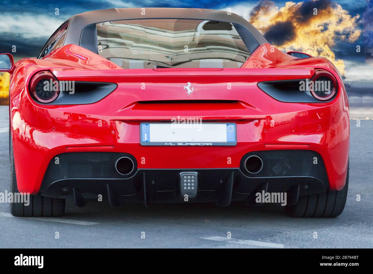Rome, Italy - June 24, 2018: Rear view of luxury model red sports car ...