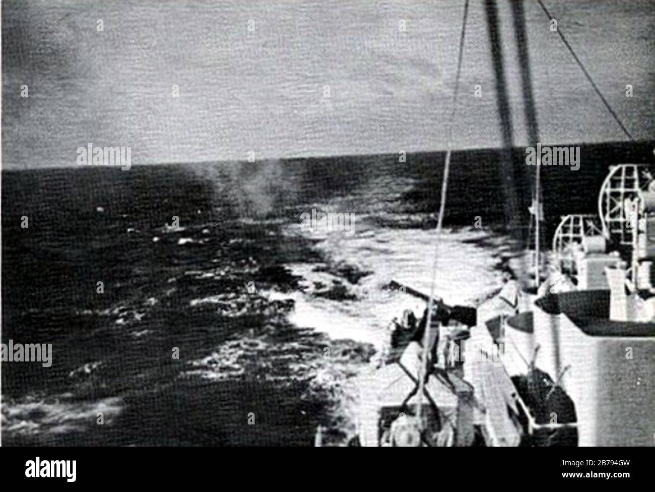 German frigate Braunschweig (F225) fires its 40 mm guns at an aerial ...