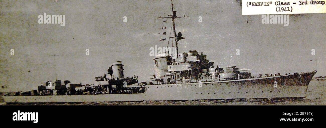 German Narvik class destroyer, 3rd Group, starboard view, 1941 ...
