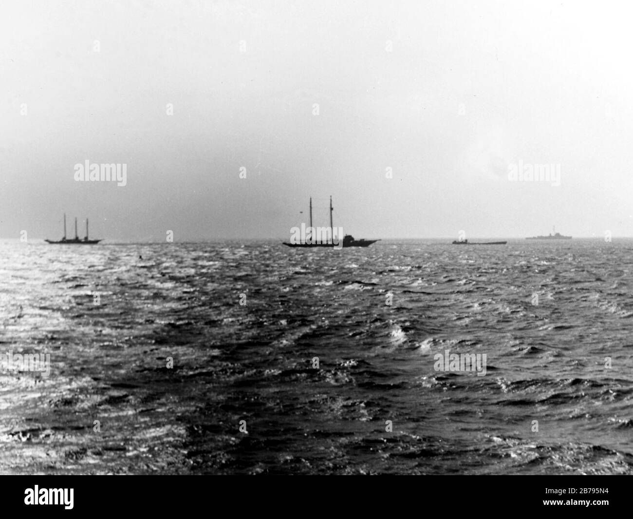 German submarine U-805 escorted by U.S. Navy ships off Portsmouth, New ...