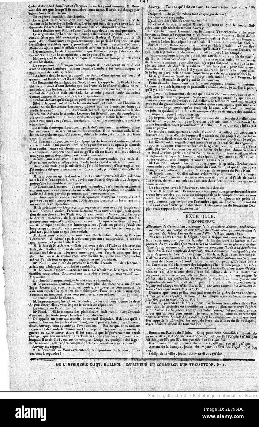 Germanicus allocution in 8 20 Mar 1821 Le Constitutionel of 6 June ...