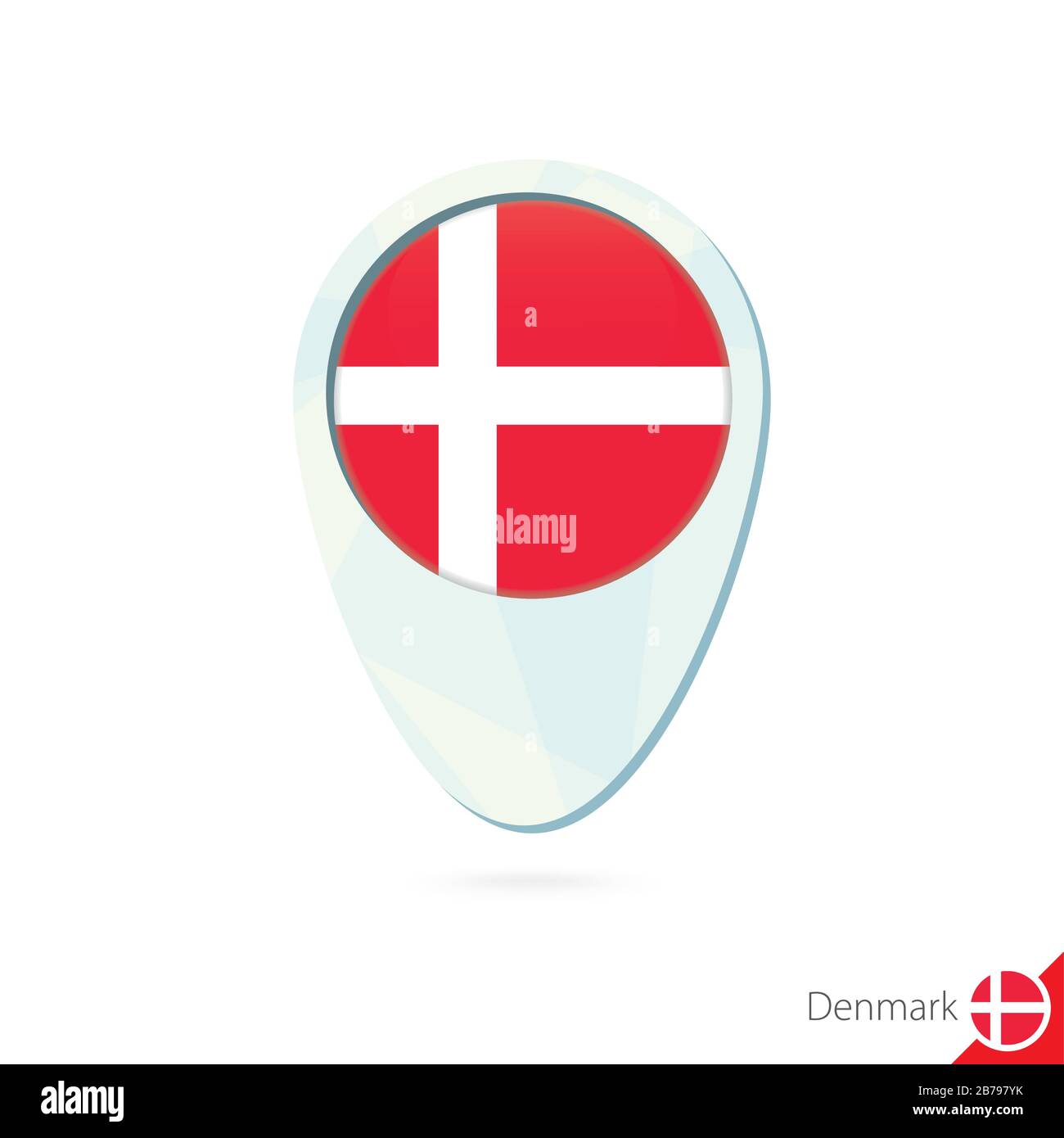 Denmark flag location map pin icon on white background. Vector ...