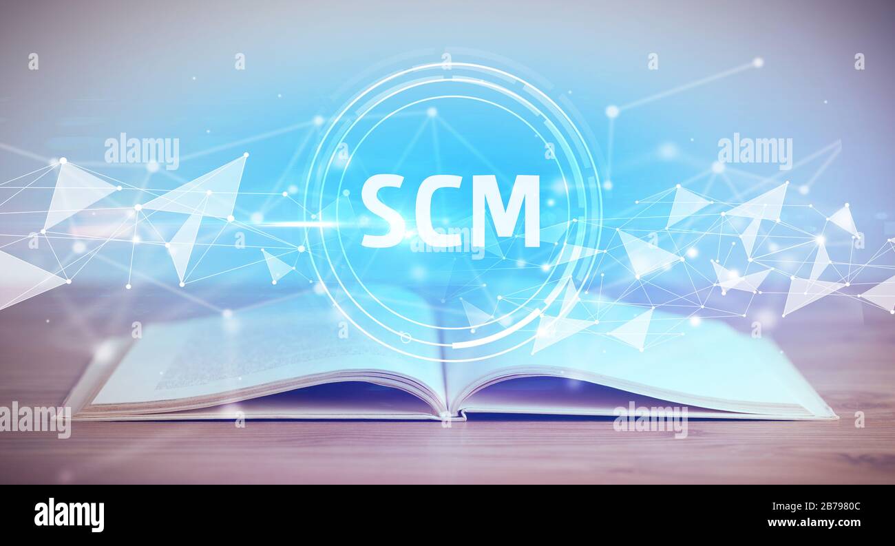 Open book with SCM abbreviation, modern technology concept Stock Photo ...