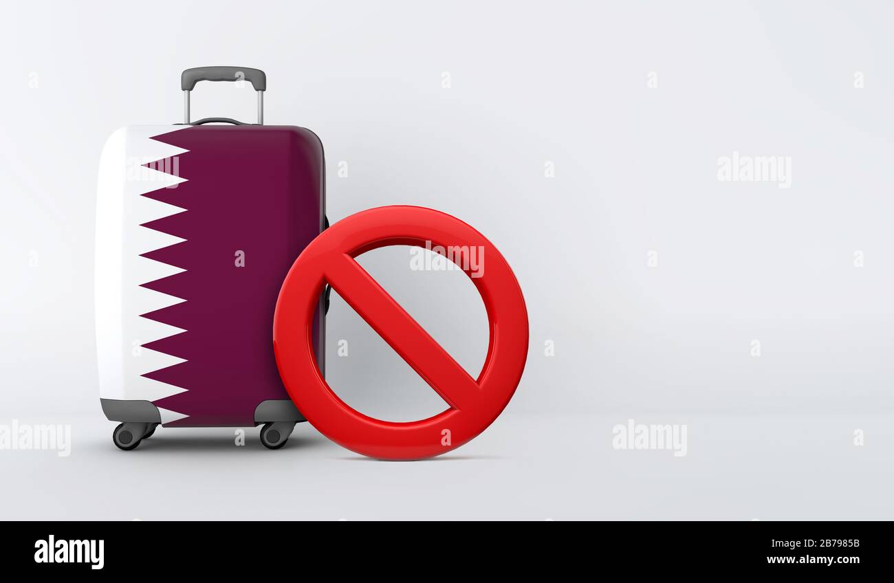 Qatar flag suitcase with no entry sign. Travel ban concept. 3D Render ...