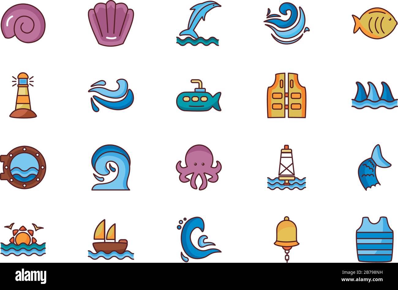 Boat color line icons Cut Out Stock Images & Pictures - Alamy