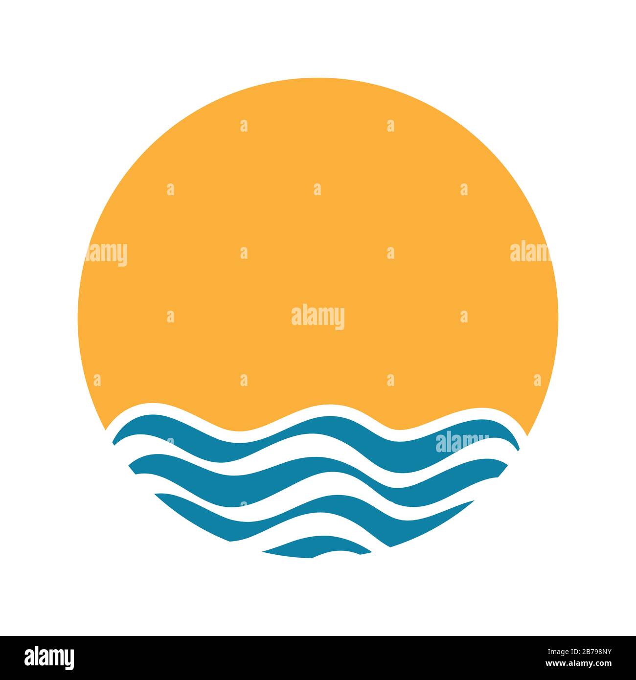 Icon of the sea wave on the background of the sunset. Simple flat ...