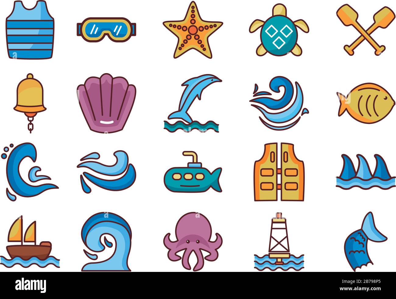 Boat color line icons Cut Out Stock Images & Pictures - Alamy