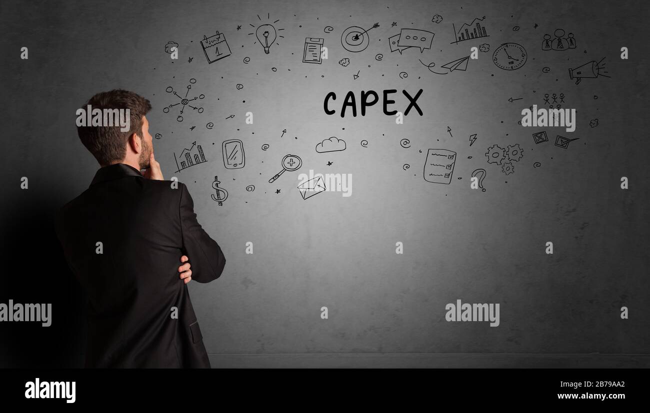 businessman drawing a creative idea sketch with CAPEX inscription ...