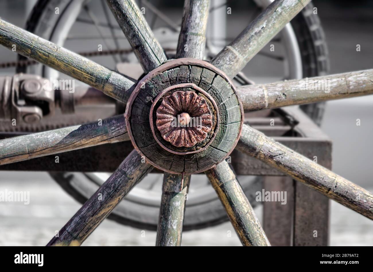 old wooden wheel abstract background connection center close up Stock ...