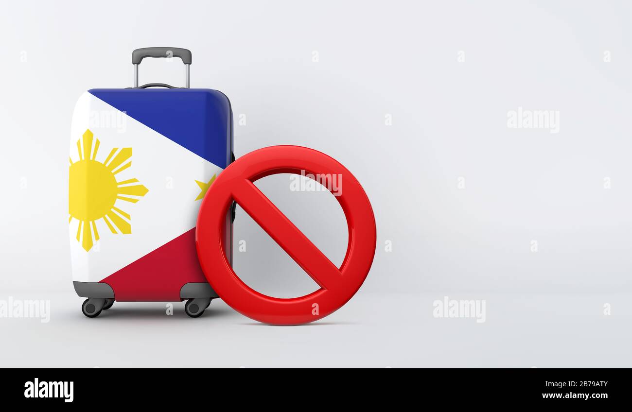 Philippines flag suitcase with no entry sign. Travel ban concept. 3D ...