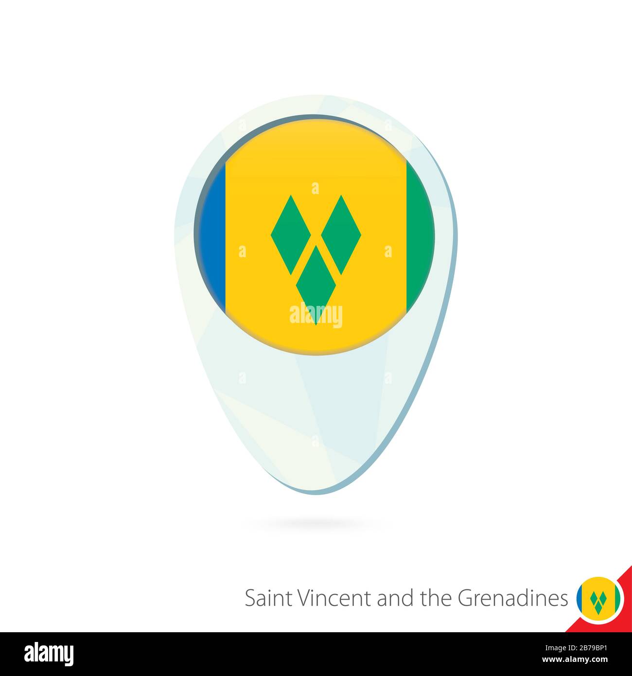 Saint Vincent and the Grenadines flag location map pin icon on white ...