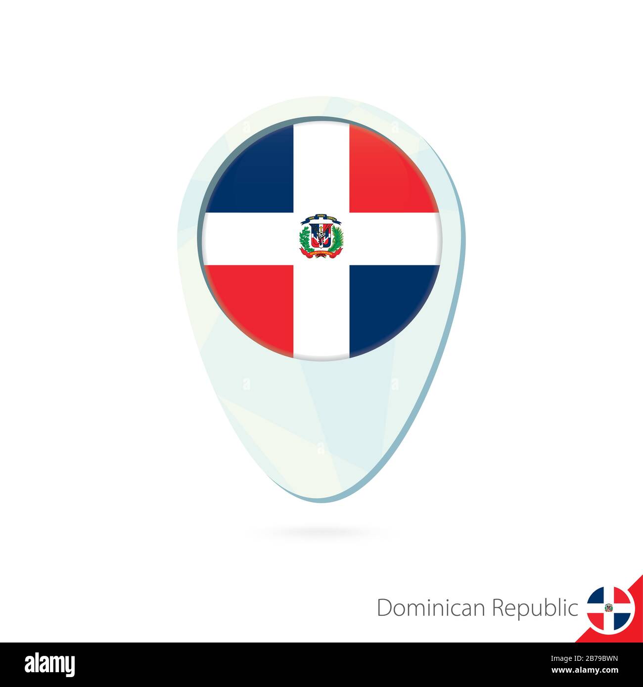 Dominican Republic flag location map pin icon on white background ...