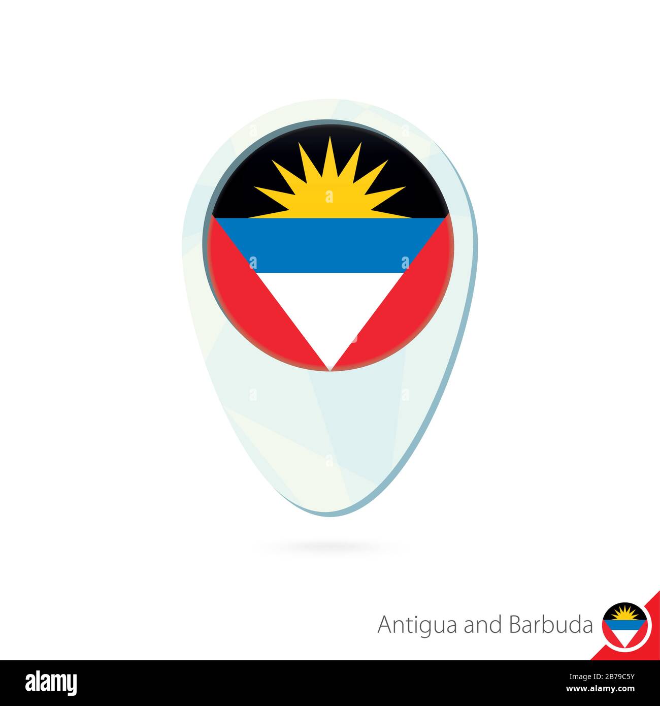 Antigua and Barbuda flag location map pin icon on white background ...