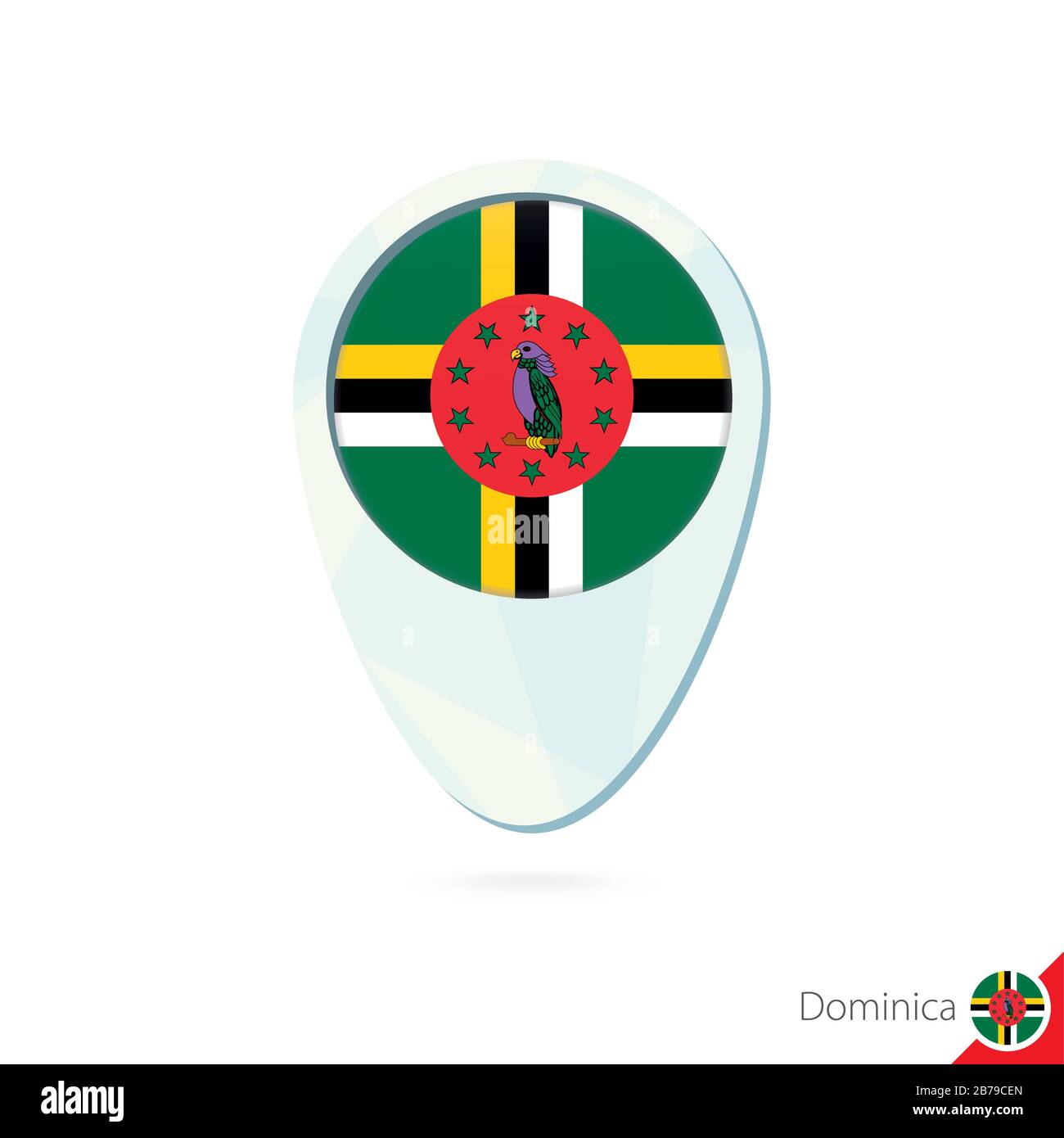 Dominica flag location map pin icon on white background. Vector ...