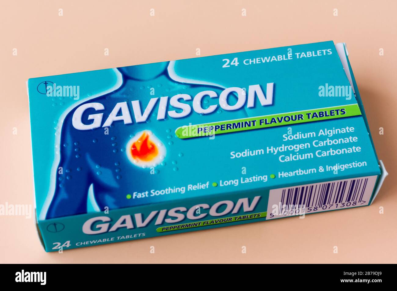 Photograph of a Box of Gaviscon chewable tablets for heartburn ...