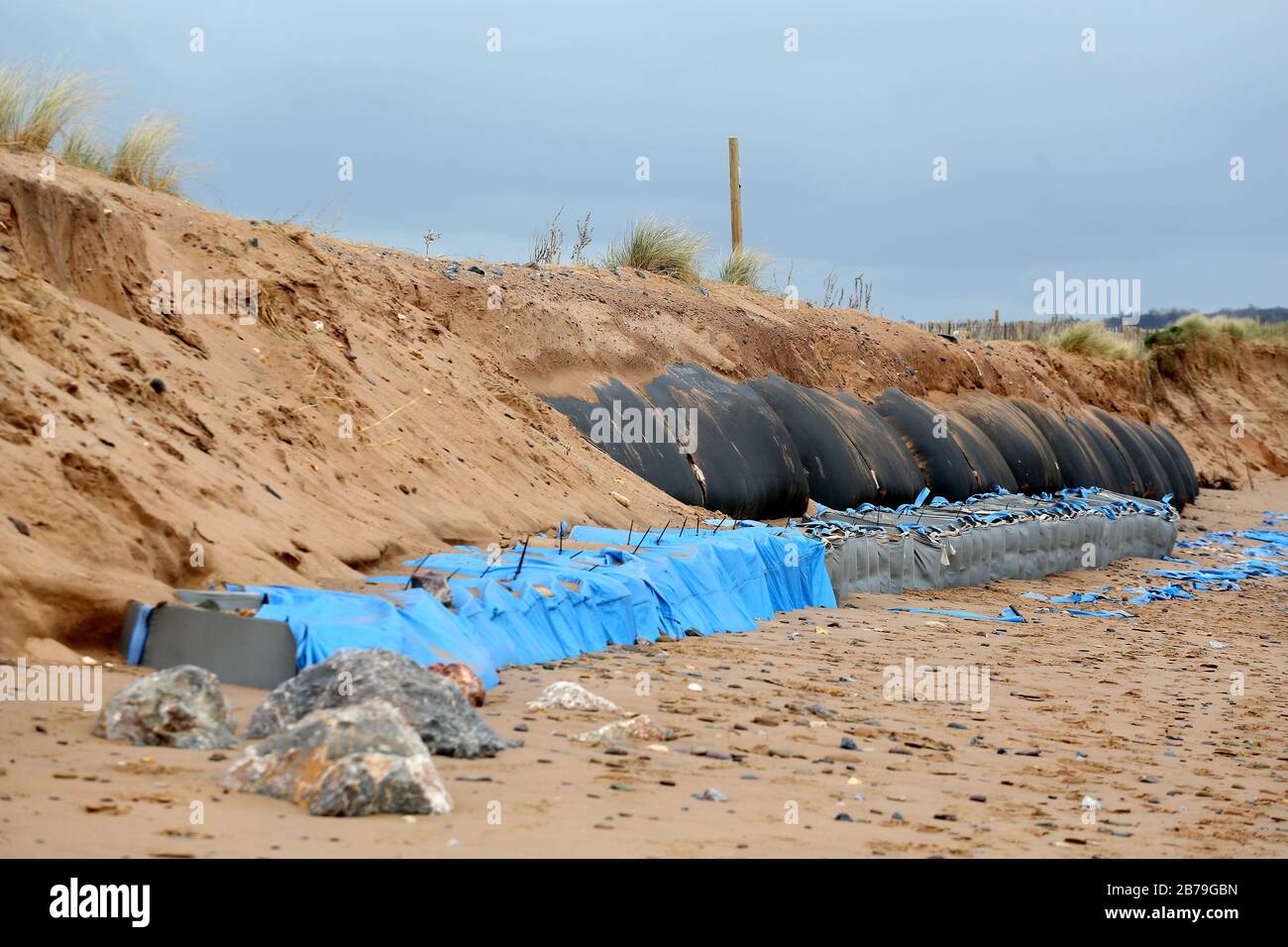 Coastal erosion caused by recent storms to the beach at Dawlish Warren ...