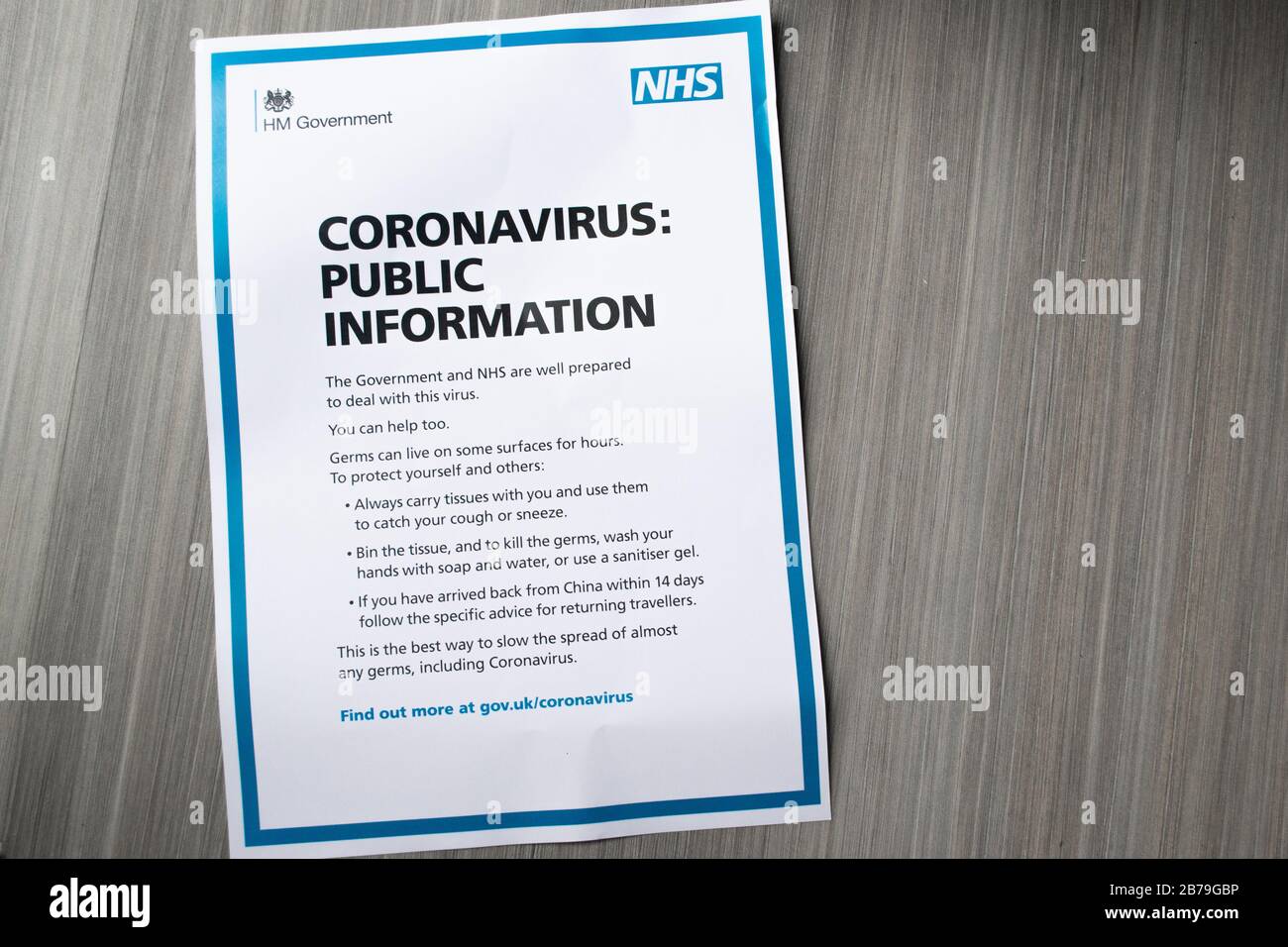 LONDON/ENGLAND – MARCH 14 2020: NHS CORONAVIRUS PUBLIC INFORMATION ...