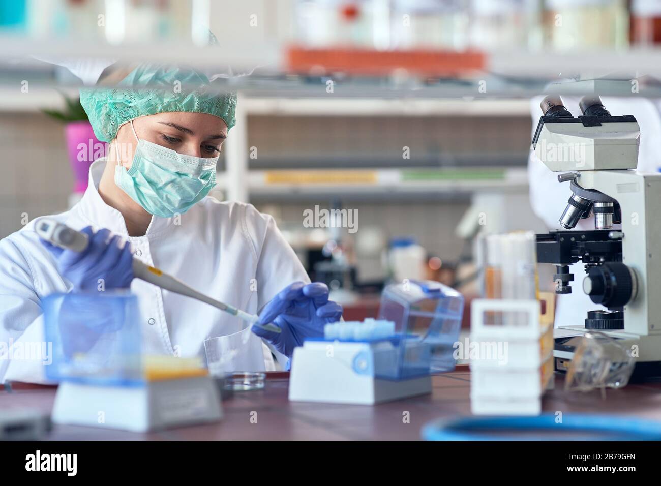 scientict in lab analysis of new corona virus, clinic laboratory ...