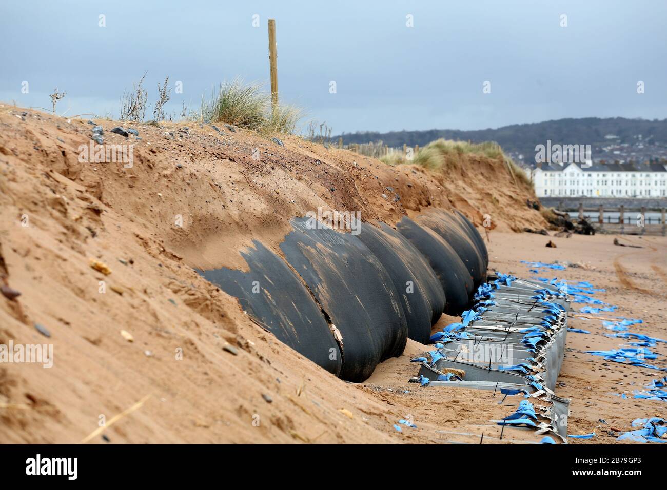 Coastal erosion caused by recent storms to the beach at Dawlish Warren ...