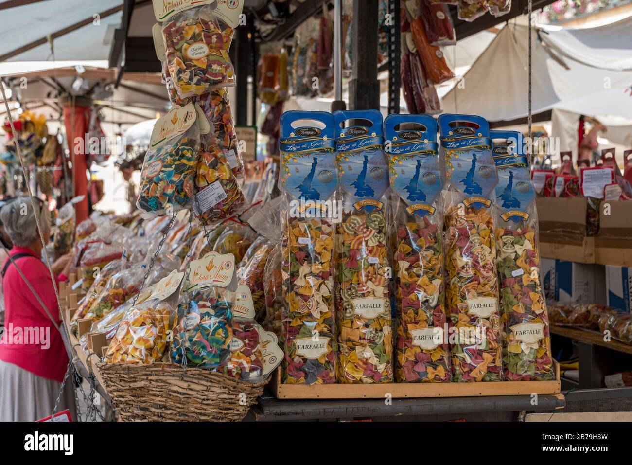 Local vendors sell pasta and other products at the farmers market Stock ...