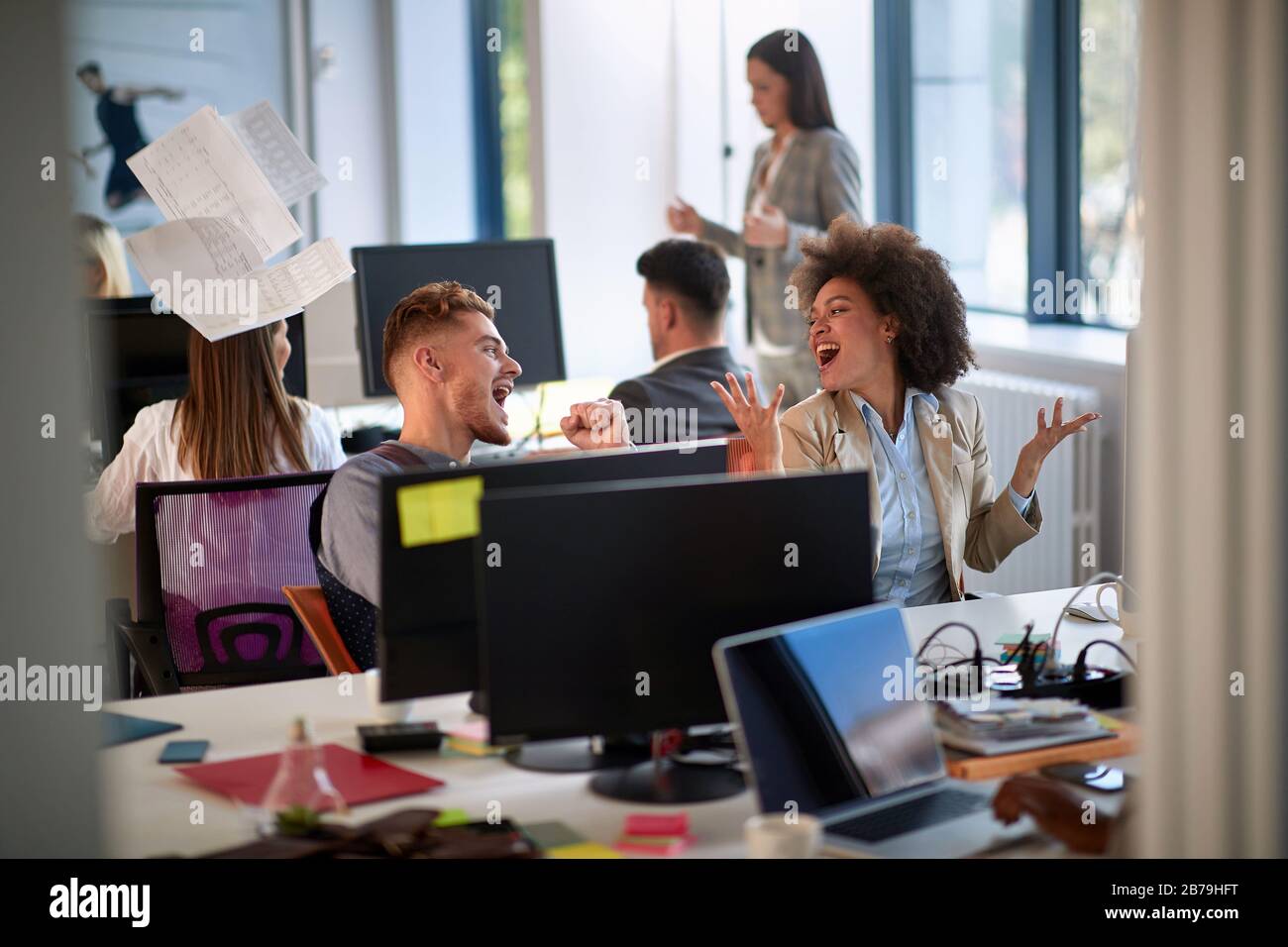 Happy colleague are celebrating successful finish project Stock Photo ...