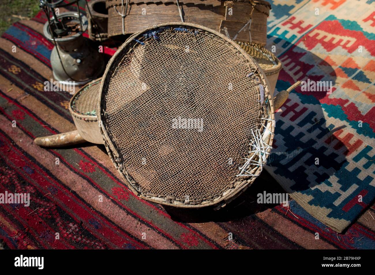 Traditional type sieve made of wood Stock Photo - Alamy