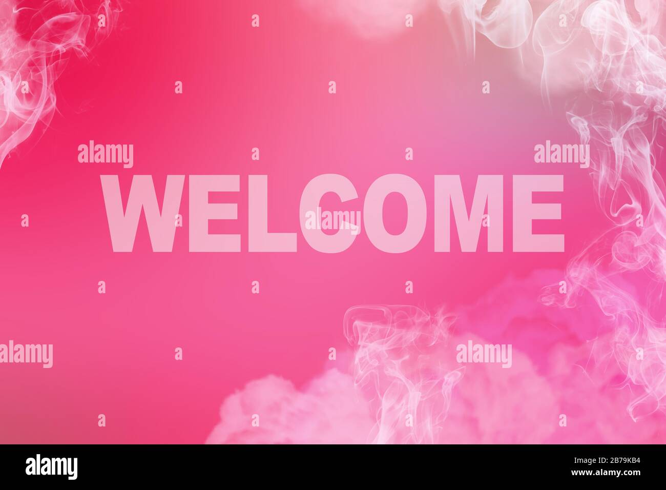 Welcome word written in pink psychedelic cloudy sky. Welcome Concept ...