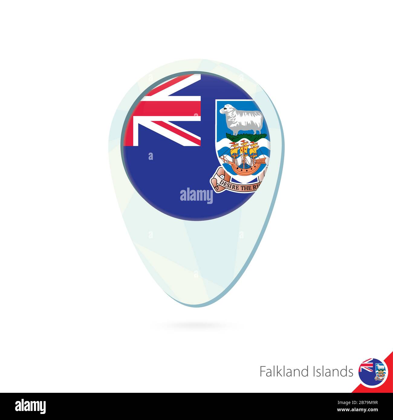 Falkland Islands flag location map pin icon on white background. Vector ...