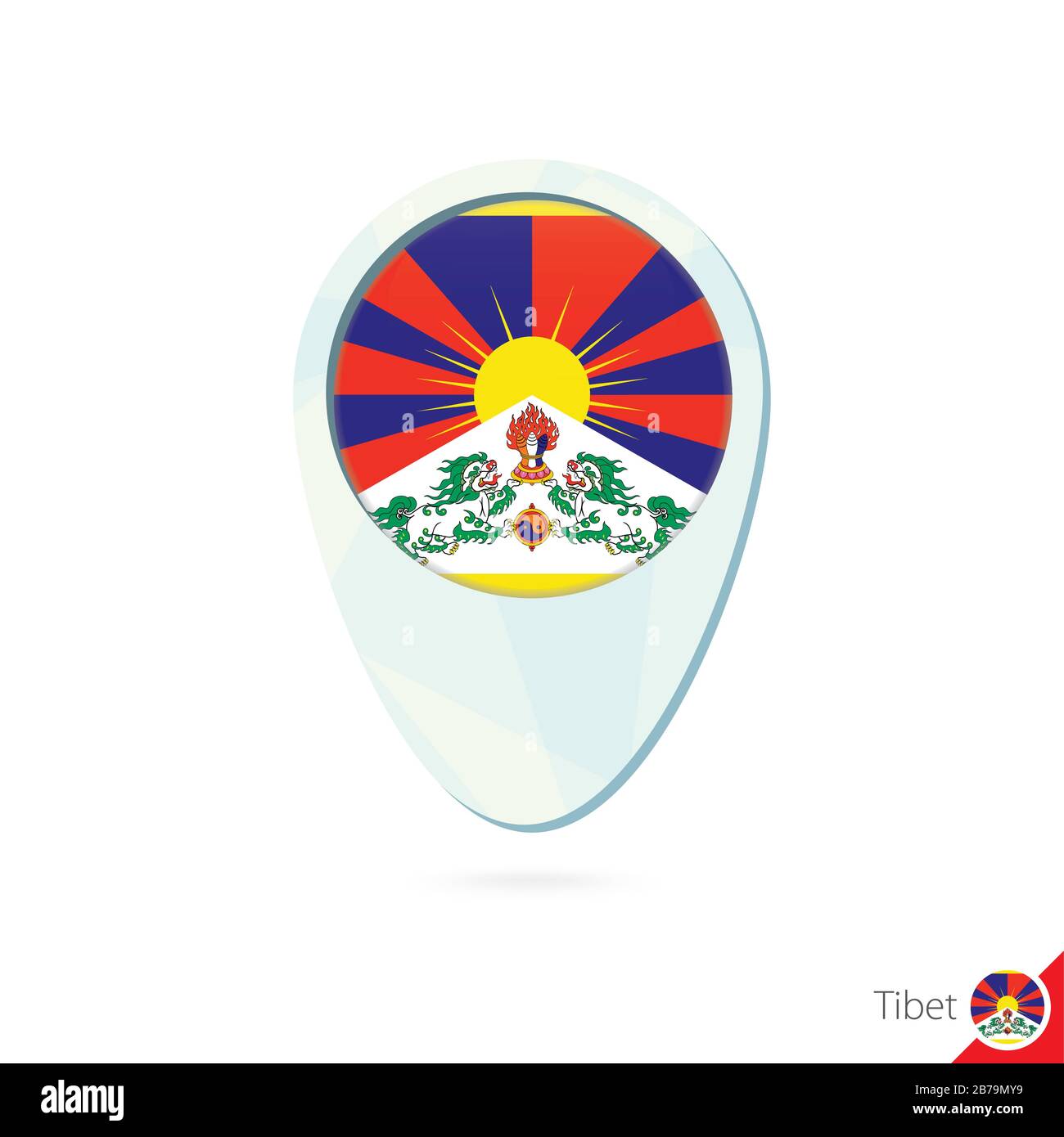 Tibet flag location map pin icon on white background. Vector ...