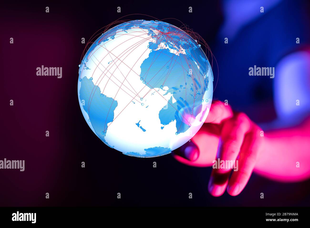 A World map point, line, composition, representing the global Stock ...