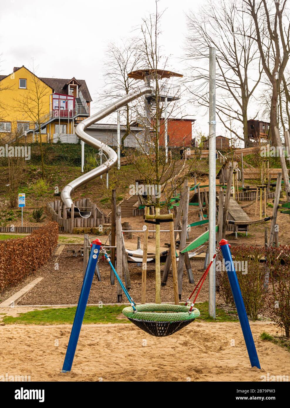 Germany, Bavaria, empty playground. City play park. Quarantine effect ...