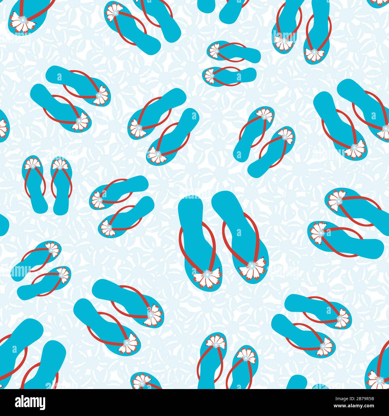 Flip flop shoe seamless vector pattern background. Pretty sandals with tropical flower ...
