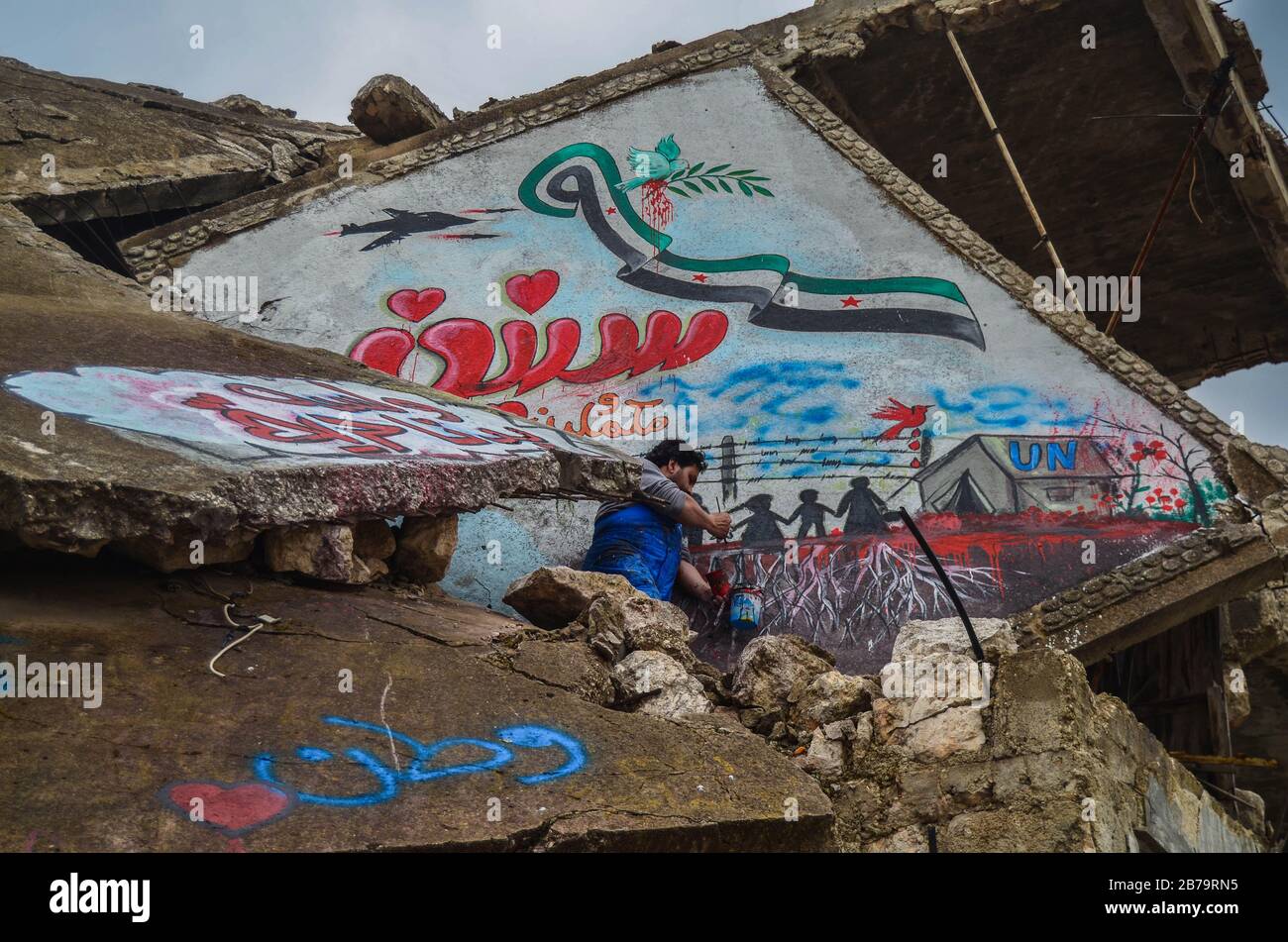 March 14, 2020: The captured photos show graffiti painter Aziz Al-Asmar ...