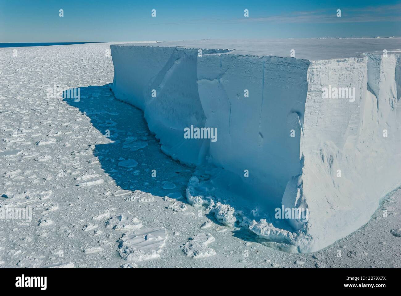 Aerial view of ice and tabular iceberg, Southern Ocean, Ross Sea ...