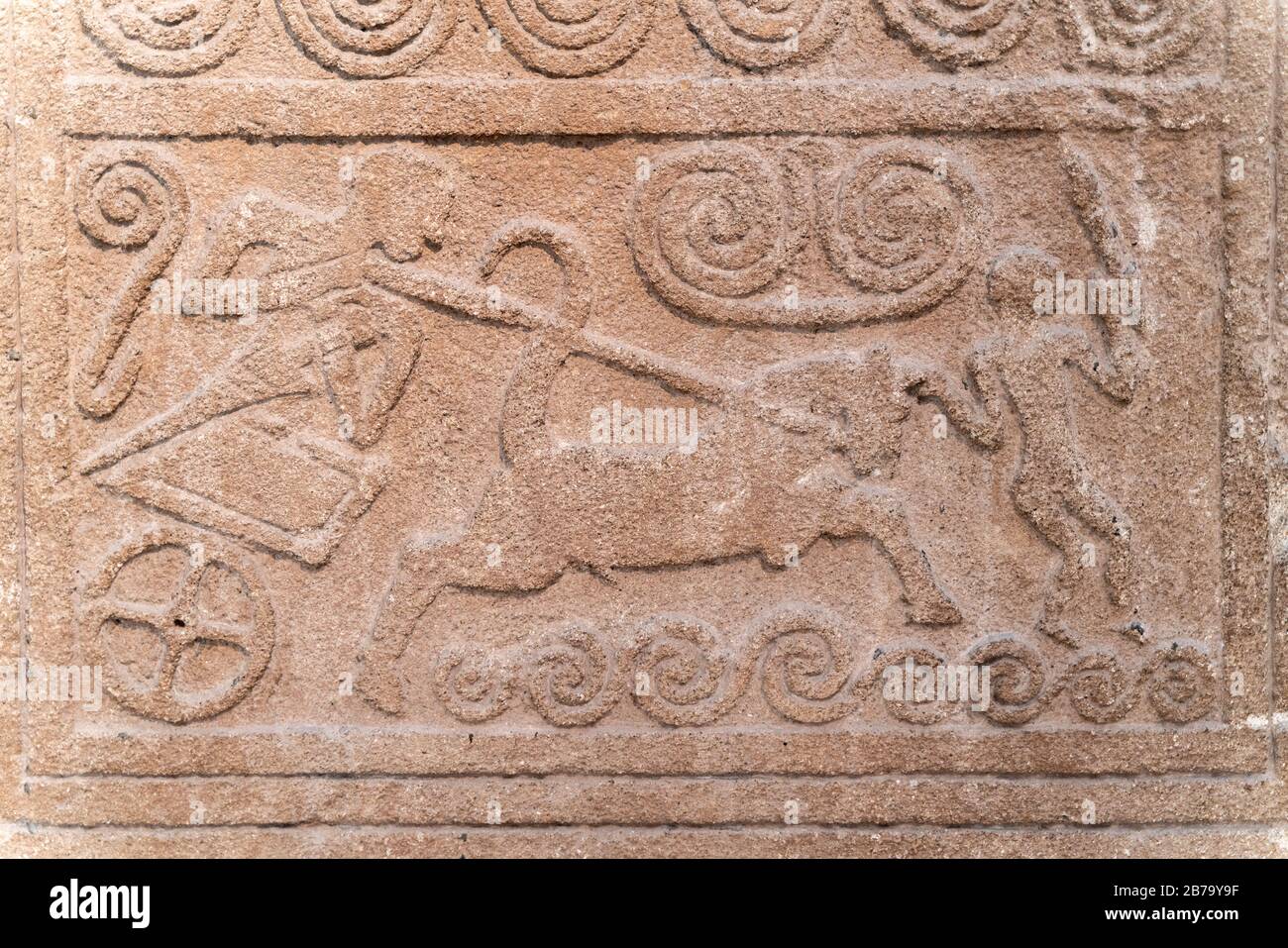 Greek bas-relief, Ahens - Chariot, Horses, and Warriors Stock Photo - Alamy