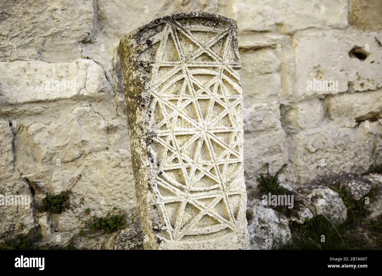 Medieval stone with symbols, detail of art and history Stock Photo - Alamy