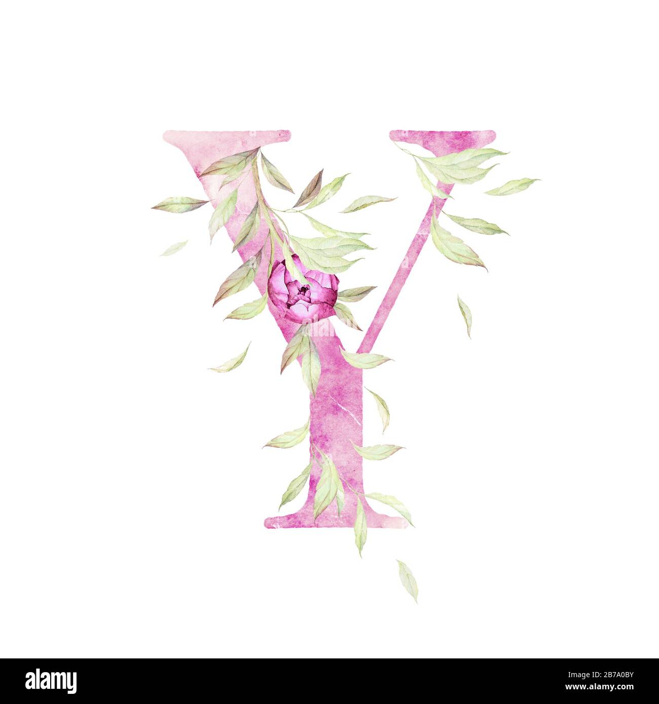 Big Letter Y. Alphabet. Light Pink. Floral decor. Watercolor. White ...