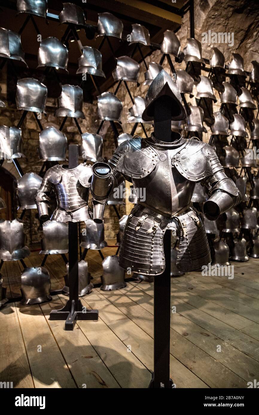 Armour exhibition inside the Tower of London, London, UK Stock Photo ...