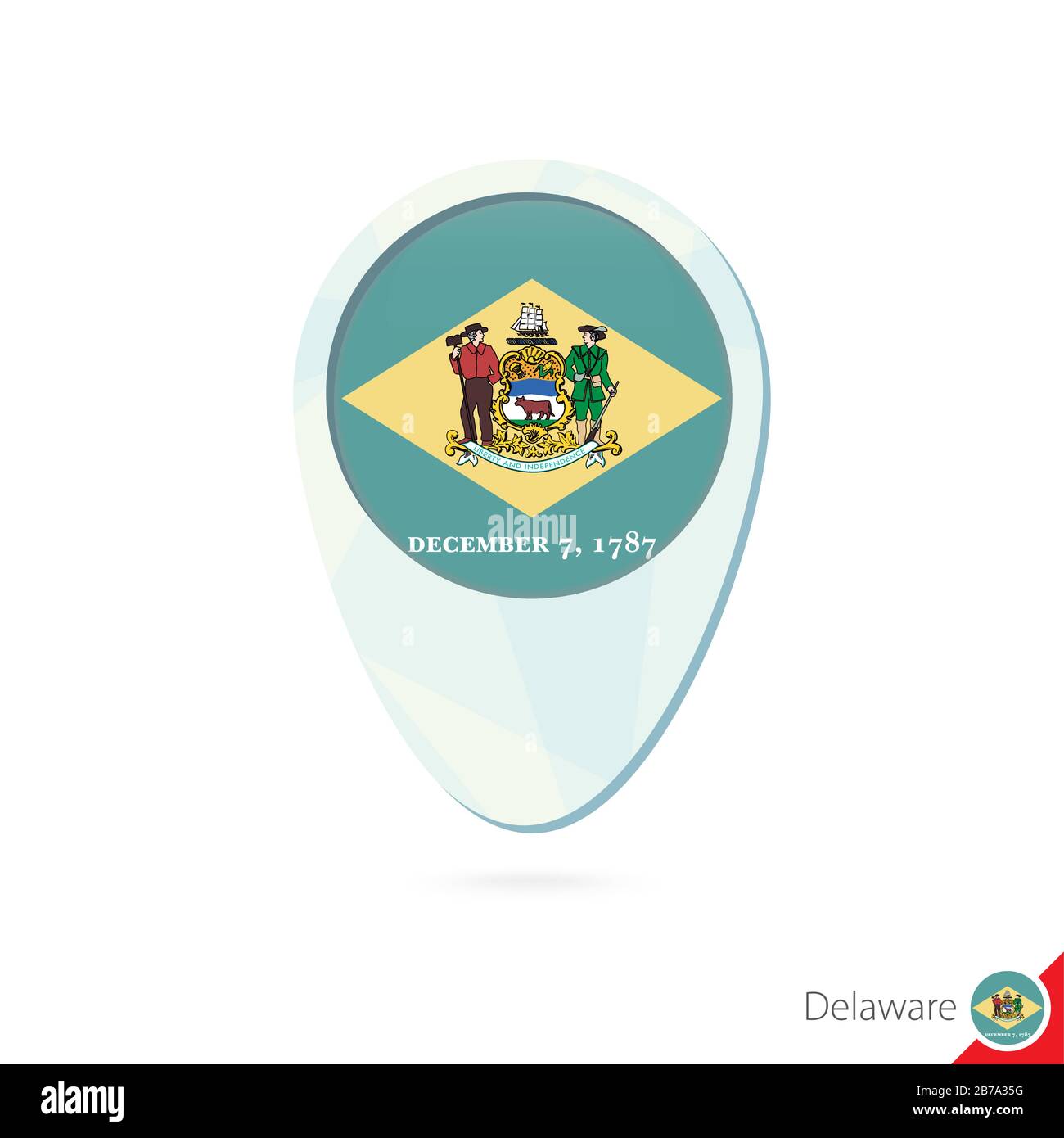 USA State Delaware flag location map pin icon on white background ...