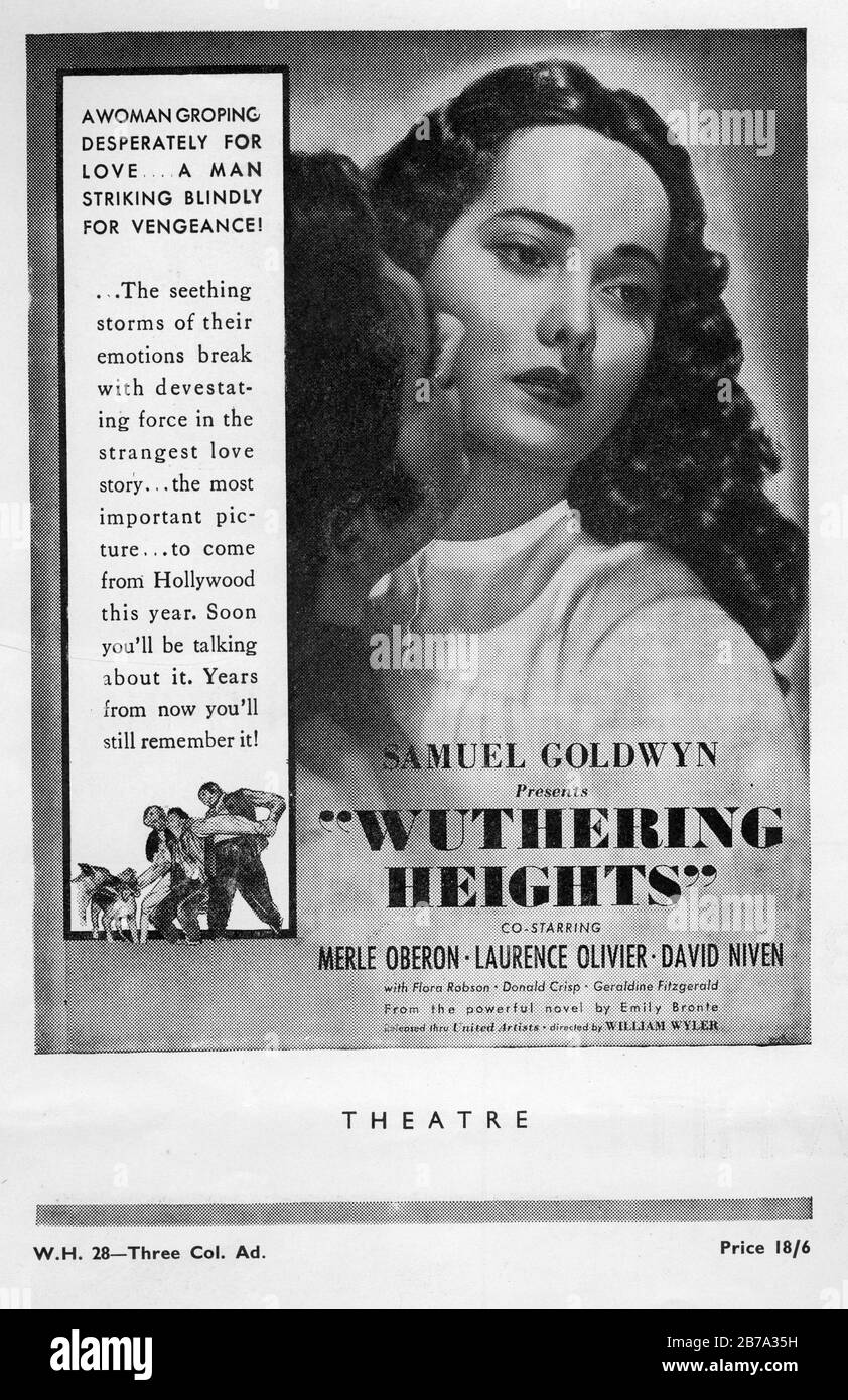 MERLE OBERON as Cathy and LAURENCE OLIVIER as Heathcliff in WUTHERING HEIGHTS 1939 director ...