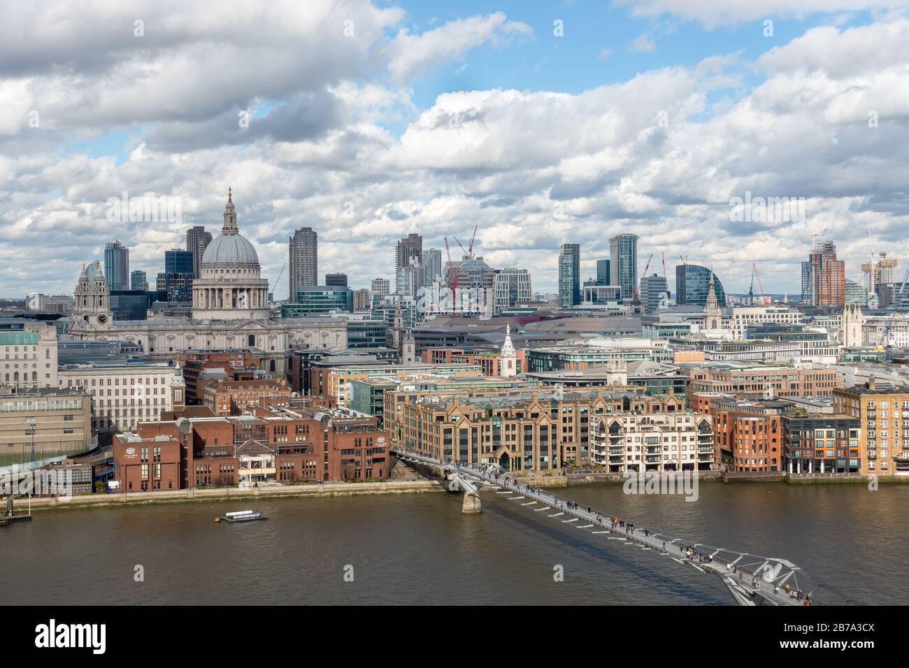 Aerial London riverside cityscape with St Paul's Cathedral dominating ...