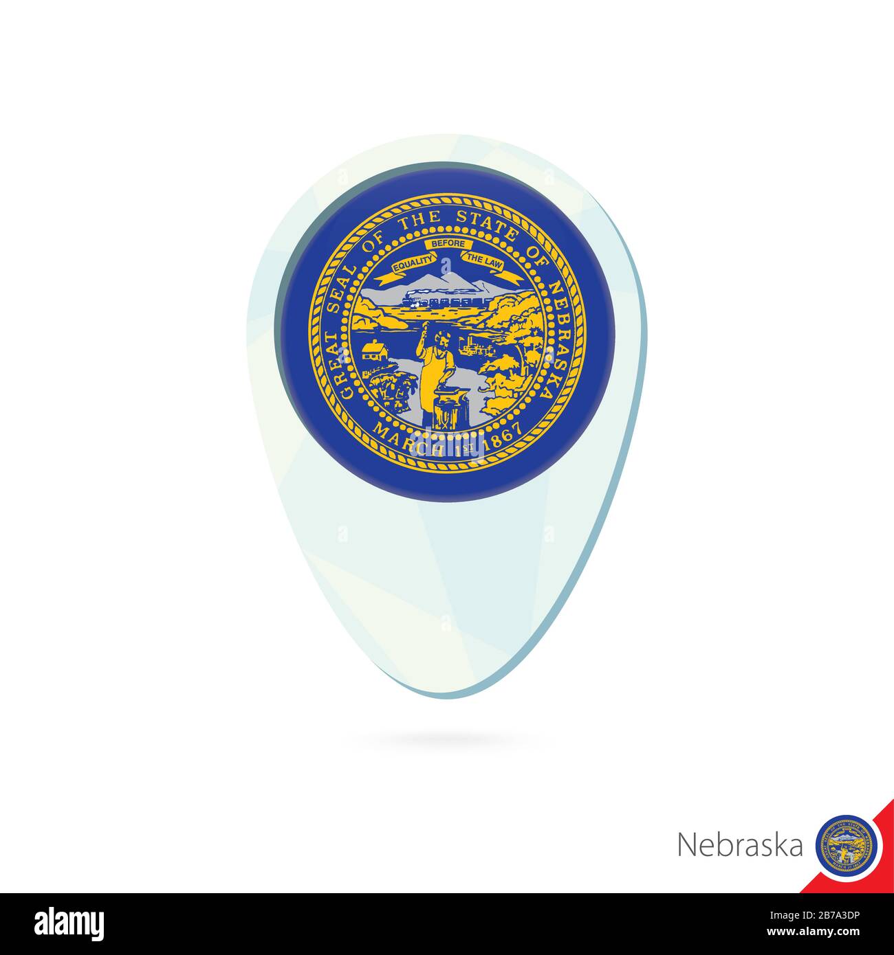 USA State Nebraska flag location map pin icon on white background ...