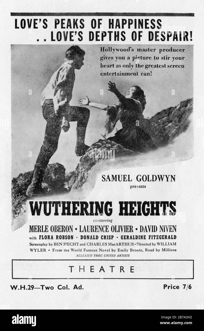 MERLE OBERON as Cathy and LAURENCE OLIVIER as Heathcliff in WUTHERING HEIGHTS 1939 director ...