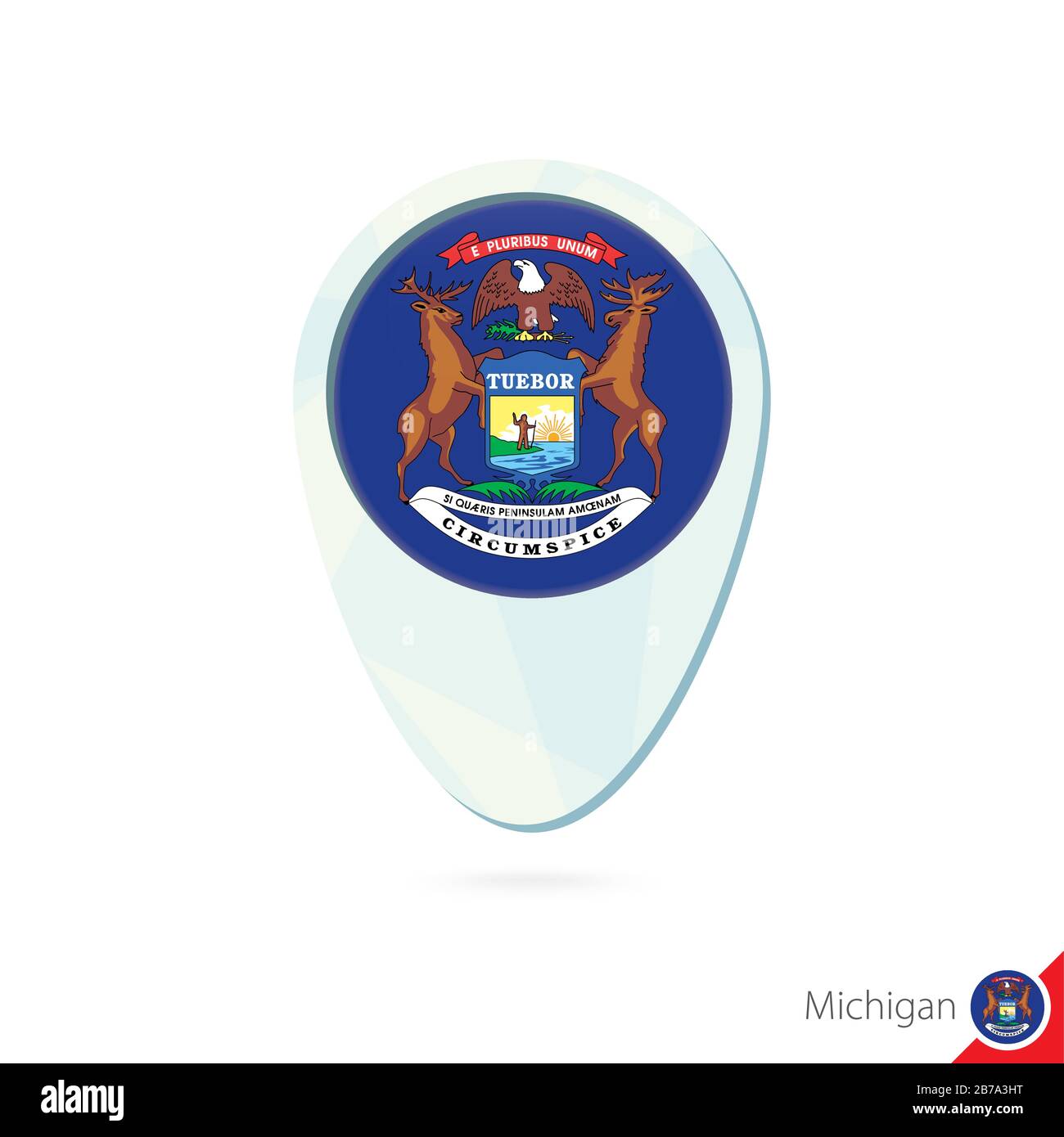 USA State Michigan flag location map pin icon on white background ...