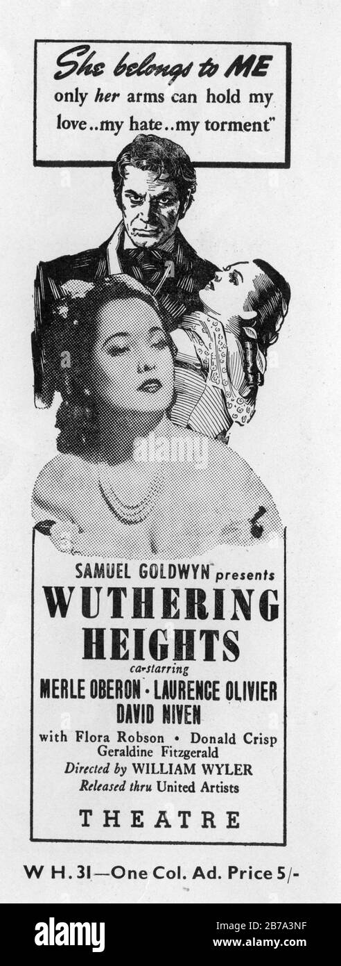 MERLE OBERON as Cathy LAURENCE OLIVIER as Heathcliff and GERALDINE FITZGERALD as Isabella in ...